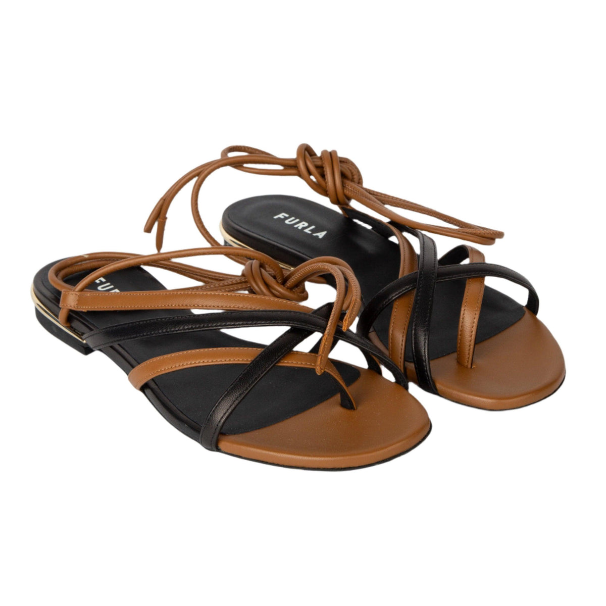 Furla Women's Code Laces Sandals - Brown, Black and Gold – AUSOUTLET.com.au