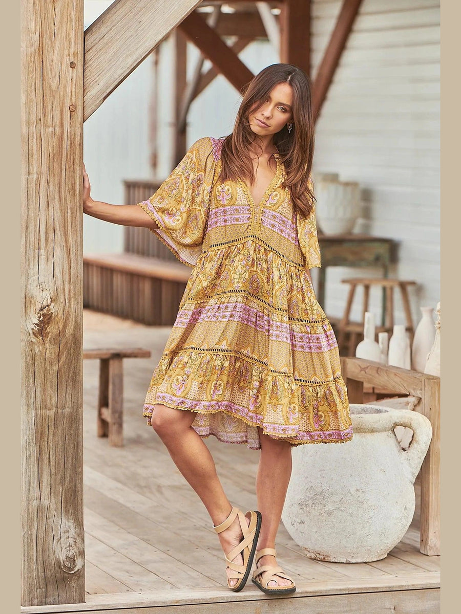 JAASE Odessa Print Mini Dress - Caramel – AUSOUTLET.com.au